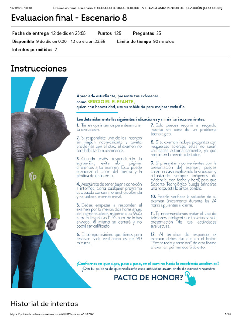 Evaluacion Final FUNDAMENTOS DE REDACCIÓN, 2do Bloque | PDF | Evaluación | Cognición