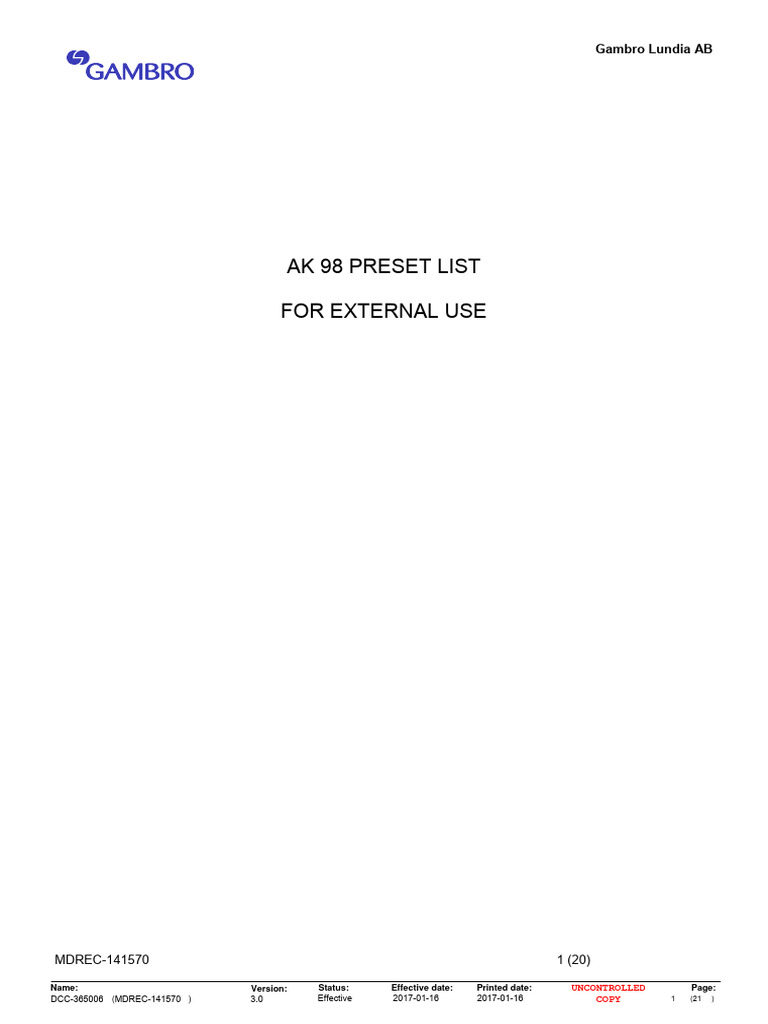 AK98 PRESET LIST | PDF | Hemodynamics | Pump