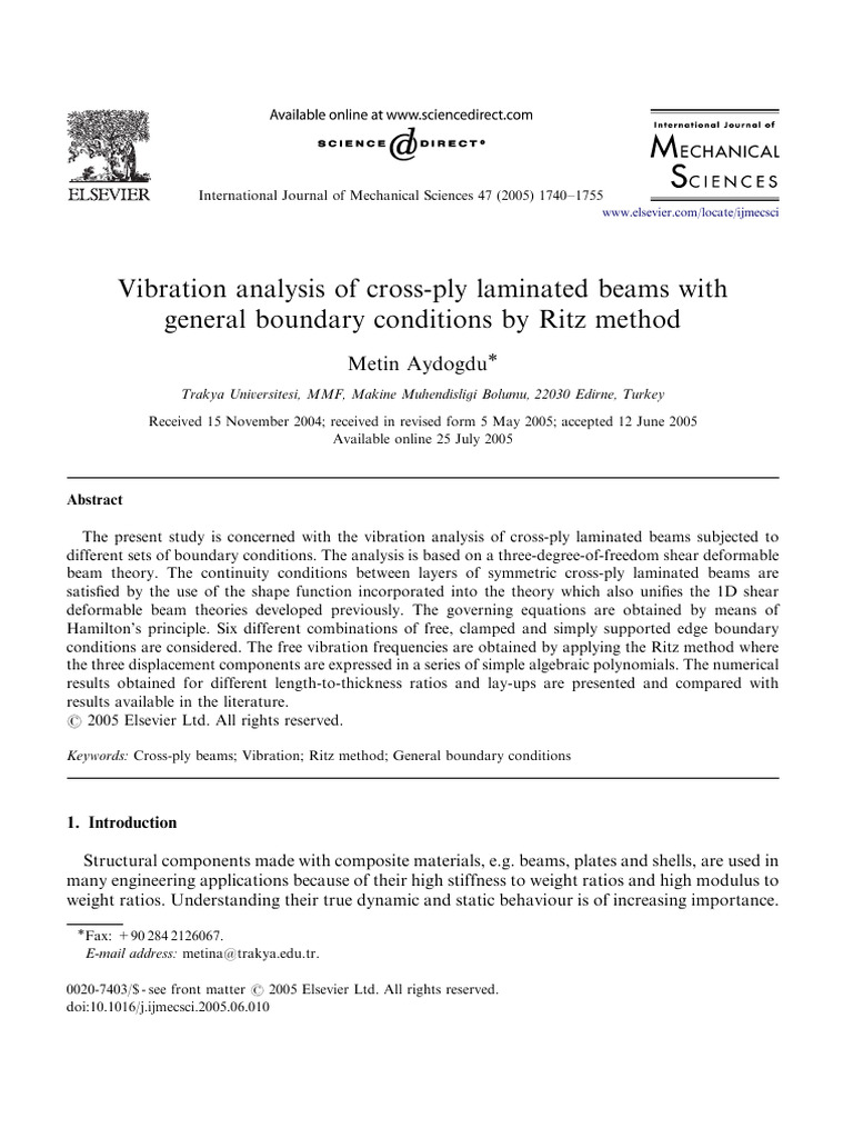 Vibration Analysis of Cross-ply Laminated Beams With General Boundary ...