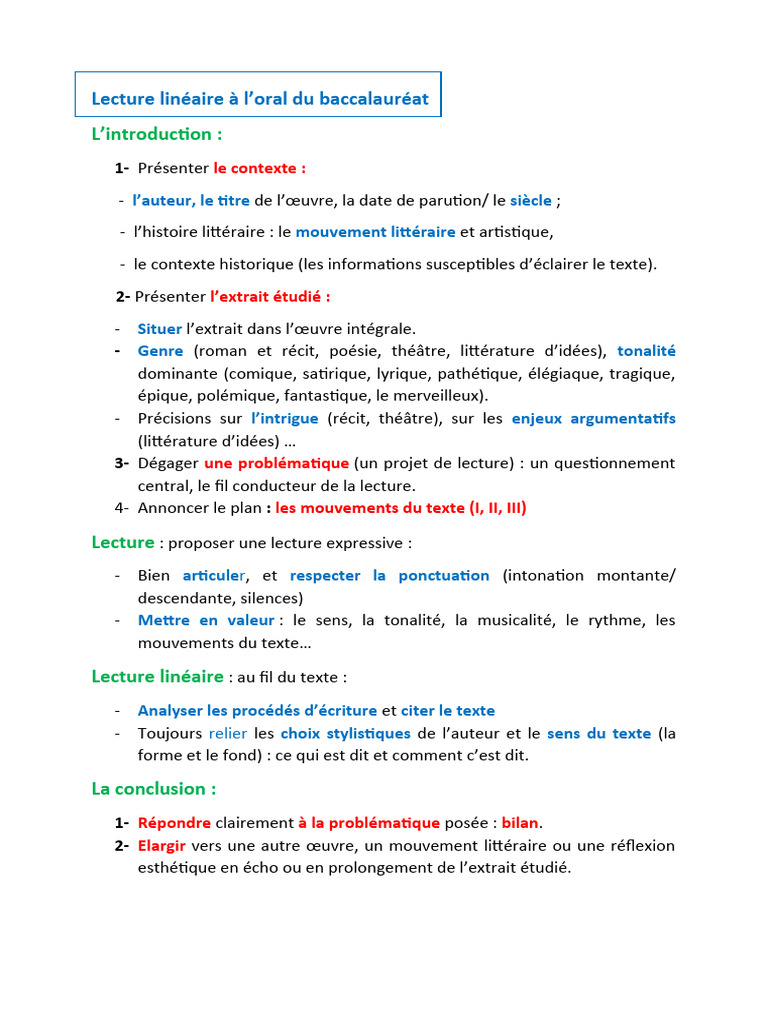 Lecture linéaire pour le baccalauréat | PDF