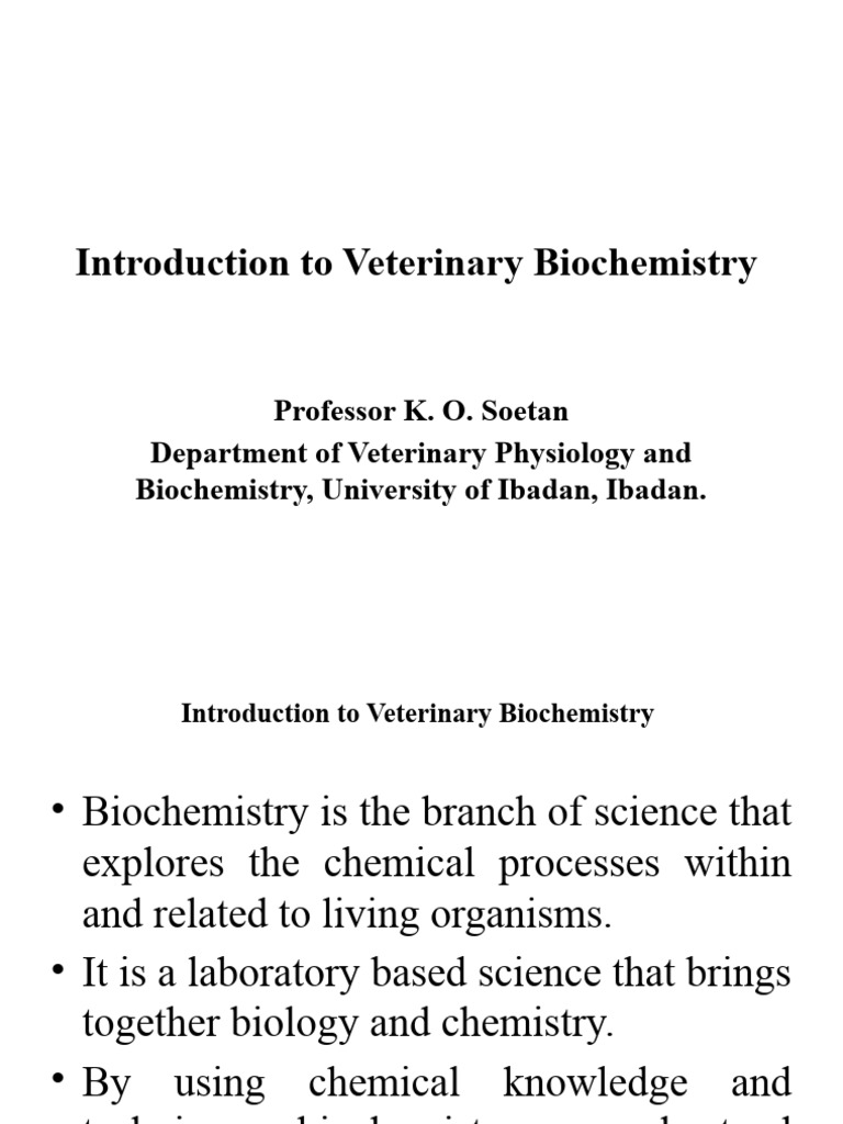Introduction To Veterinary Biochemistry | PDF | Biochemistry | Chemistry