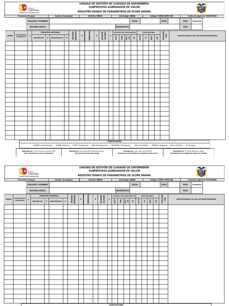 Registro de Parámetros de Score MAMA | PDF | Fisiología Cardiovascular ...