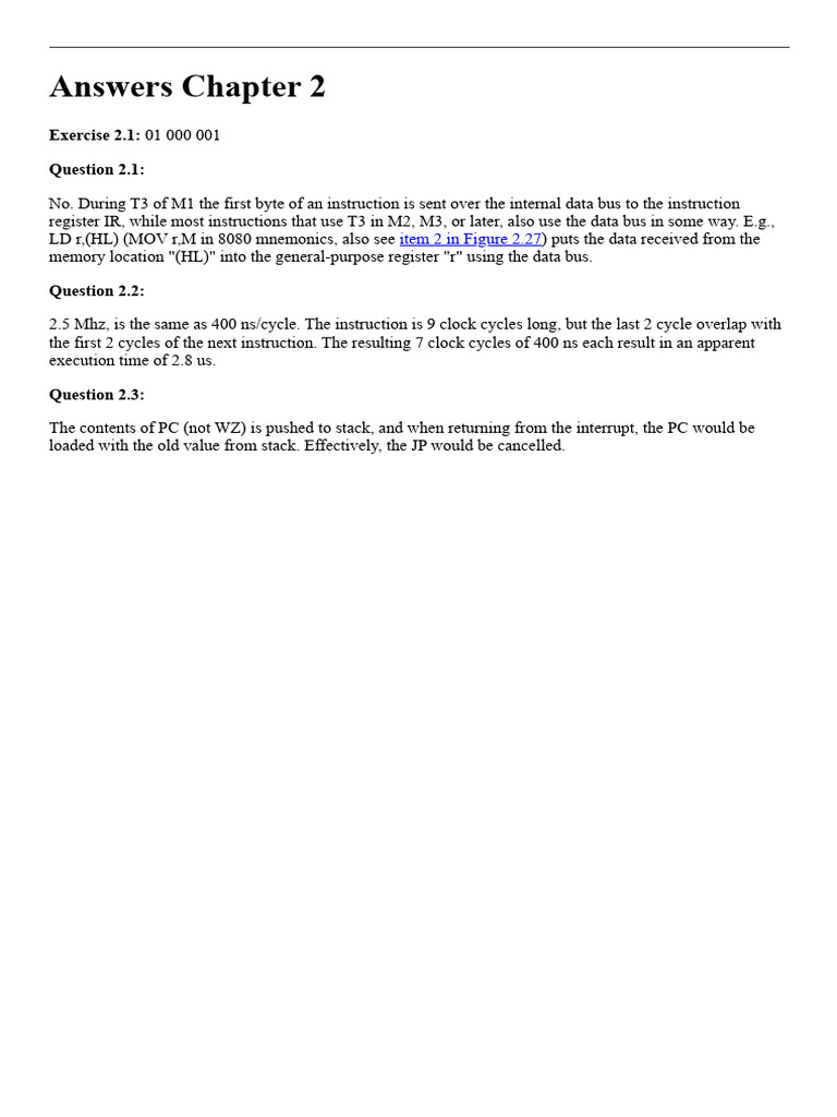 Z80 - Hardware Organization - Answer of Exercises | PDF