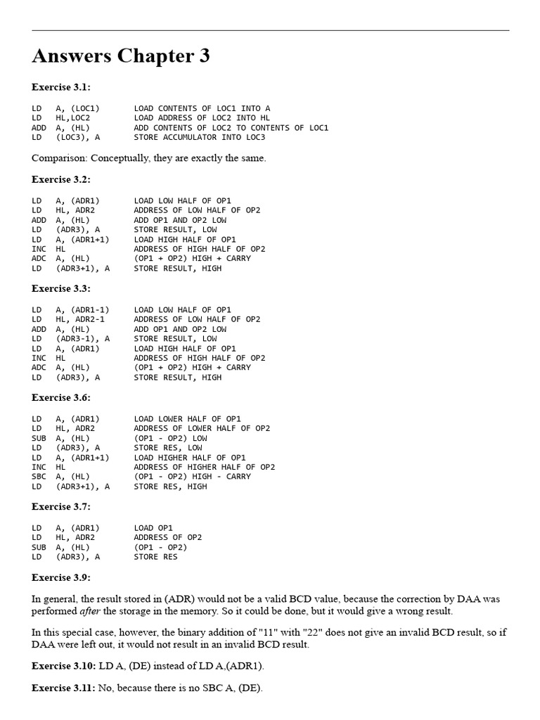 Z80 Microcontroller Exercises Summary | PDF | Division (Mathematics ...