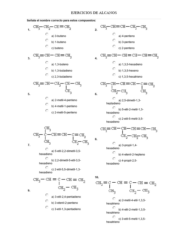 Ejercicios de Alcanos | PDF | Compuestos de carbono | Química