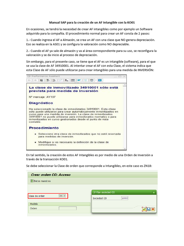 Manual SAP para Creación de AF Intangible Con La KO01 | PDF | Software ...