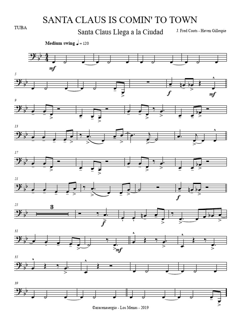 Santa Claus Is Coming To Town - TUBA 3 | PDF | American Musicians ...