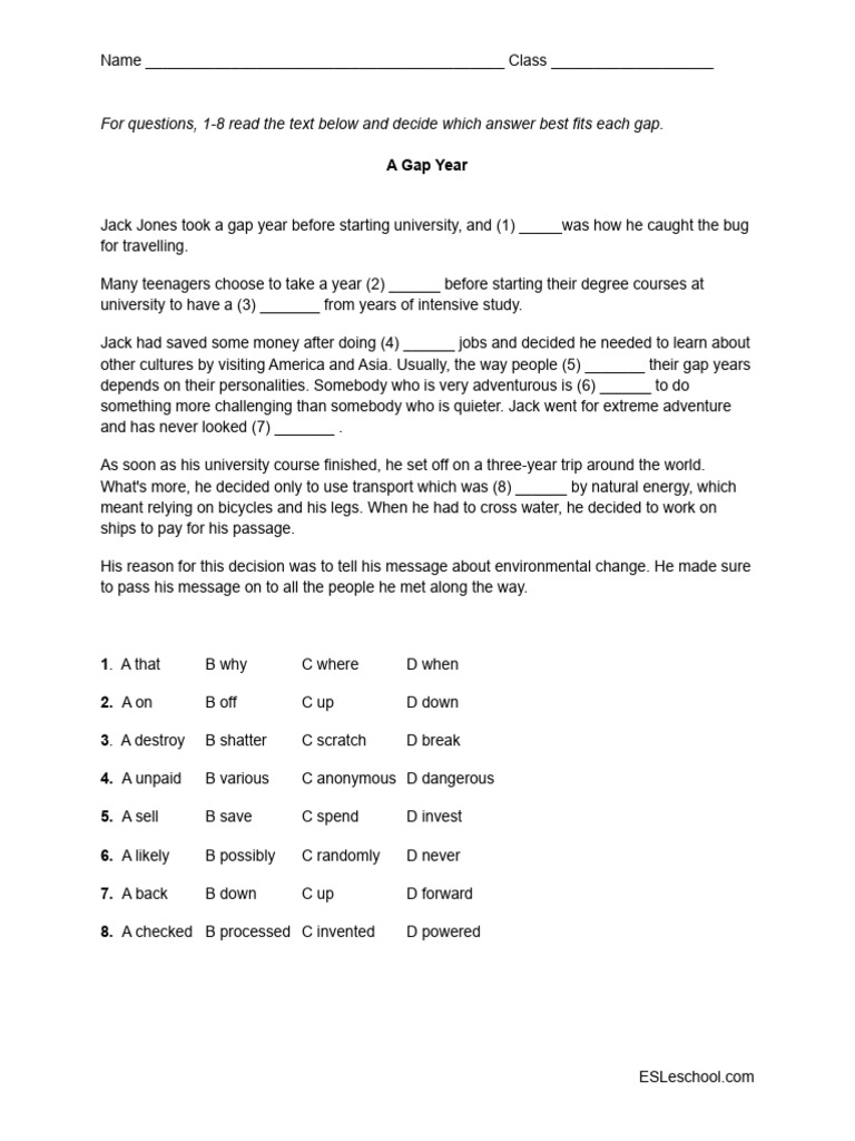 B2 First Part 1 - A Gap Year | PDF