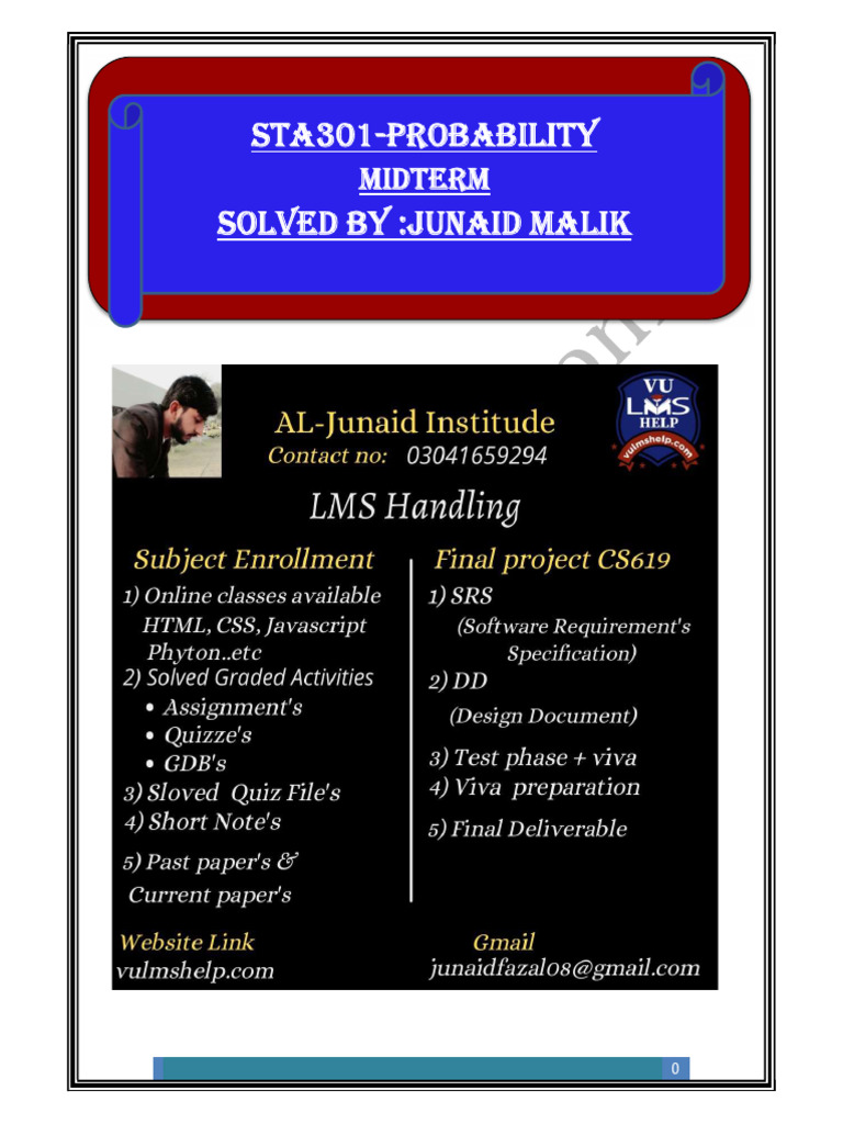 Sta301 Mid Term by Juanid | PDF | Mean | Mode (Statistics)