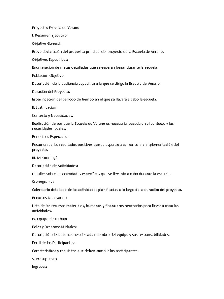 Proyecto Escuela de Verano: Plan y Metas | PDF