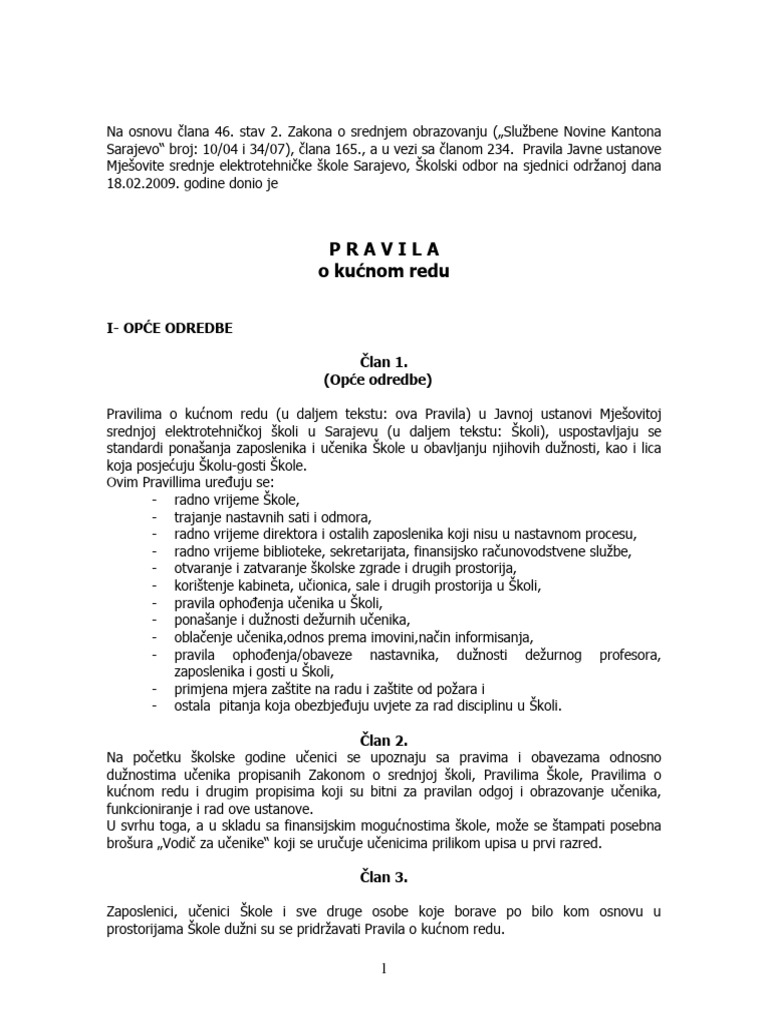 18.02.2009 - Pravila o Kucnom Redu | PDF