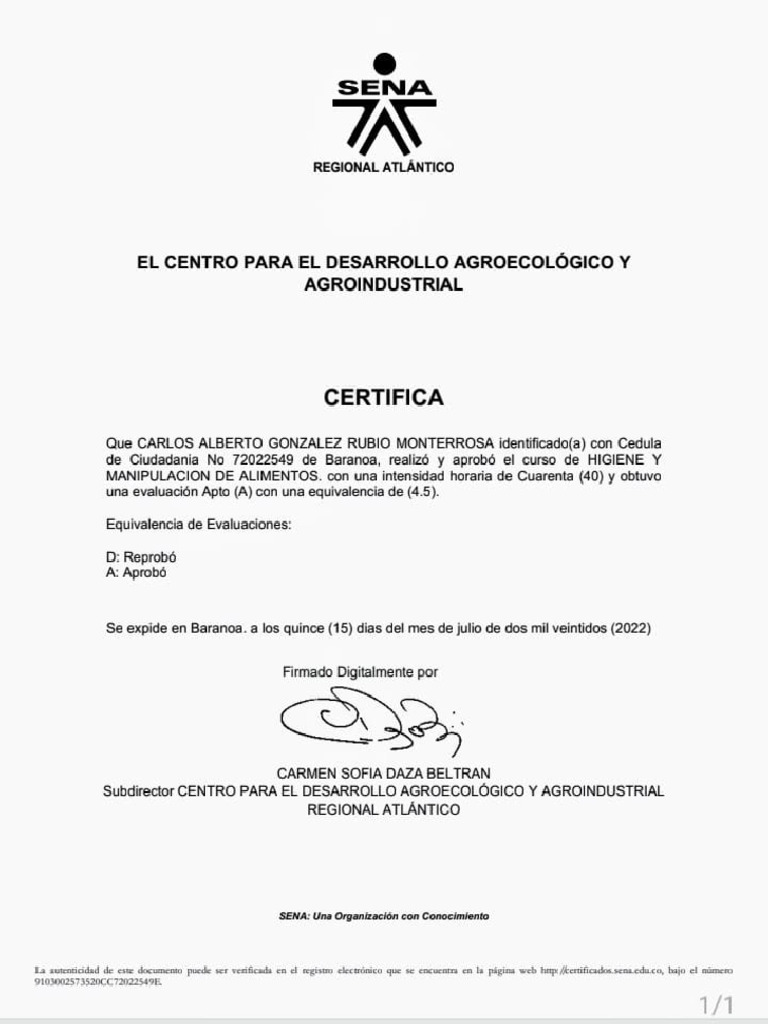 Certificado Sena | PDF