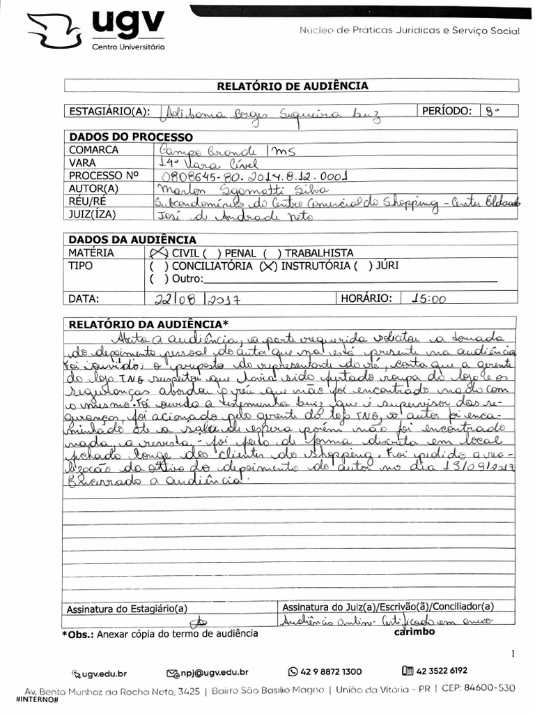 Ata de Audiência Civil Instrução 0808645-80 | PDF