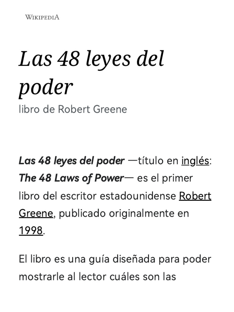 Las 48 Leyes Del Poder - Wikipedia, La Enciclopedia Libre | PDF
