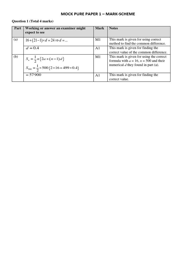 A Level Maths Pure 1 Mark Scheme Predicted Paper Hench Maths | PDF | Trigonometric Functions ...