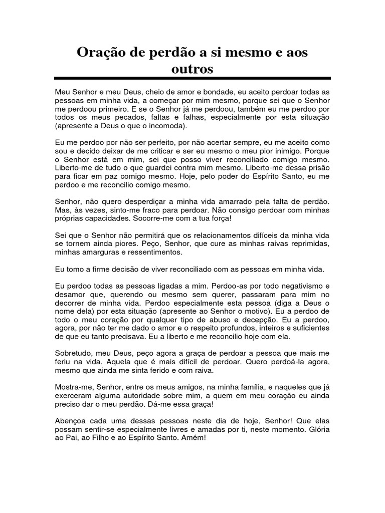Oração De Perdão A Si Mesmo E Aos Outros Pdf