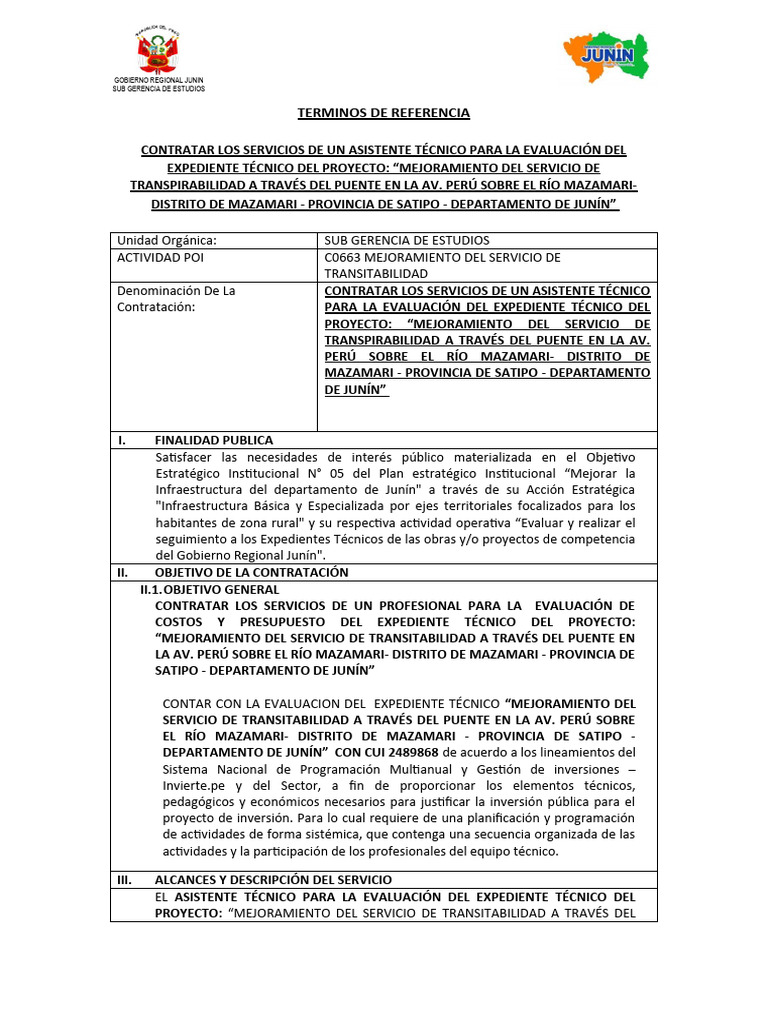 Asistente Tecnico | PDF | Presupuesto | Perú