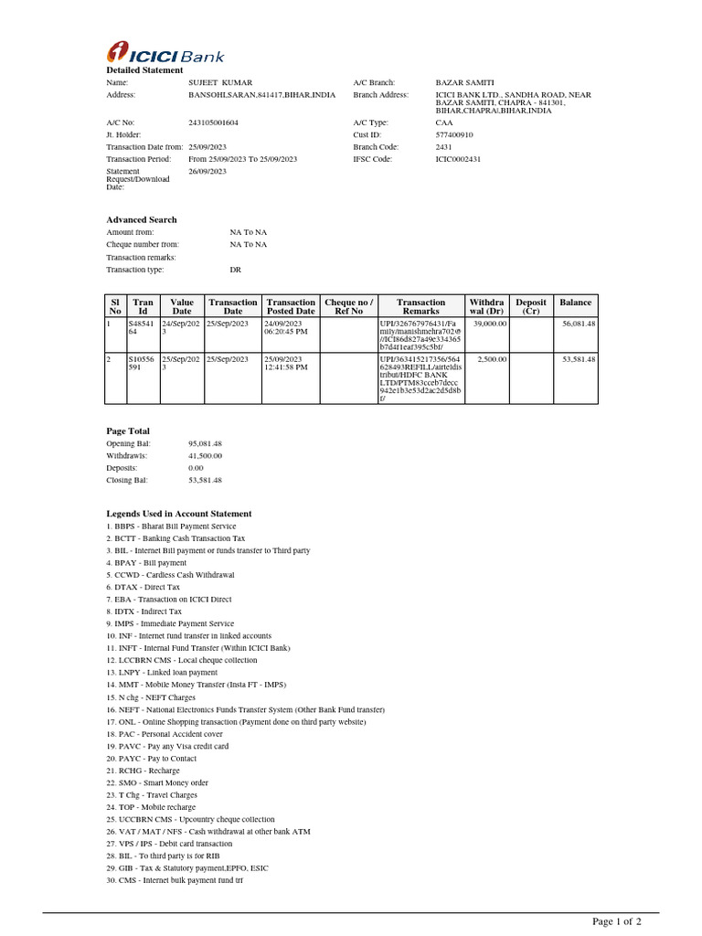Detailed Statement | PDF | Payments | Cheque