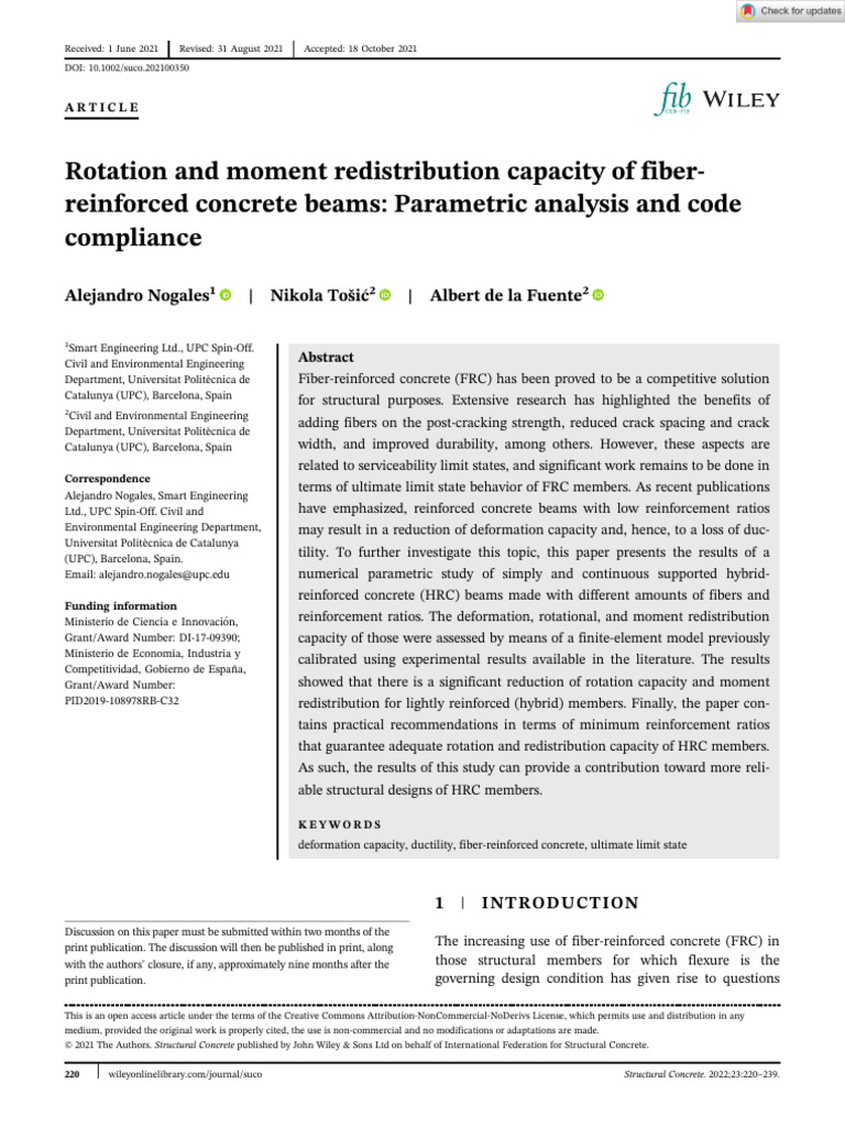 Structural Concrete - 2021 - Nogales - Rotation and moment redistribution capacity of fiber ...