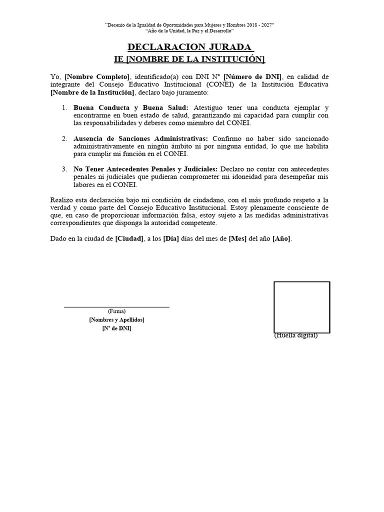 Modelo - Declaracion Jurada | PDF | Política | Derecho