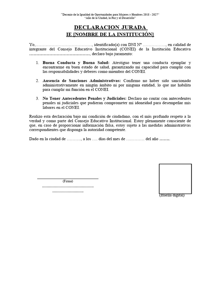 Modelo - Declaracion Jurada 2 | PDF