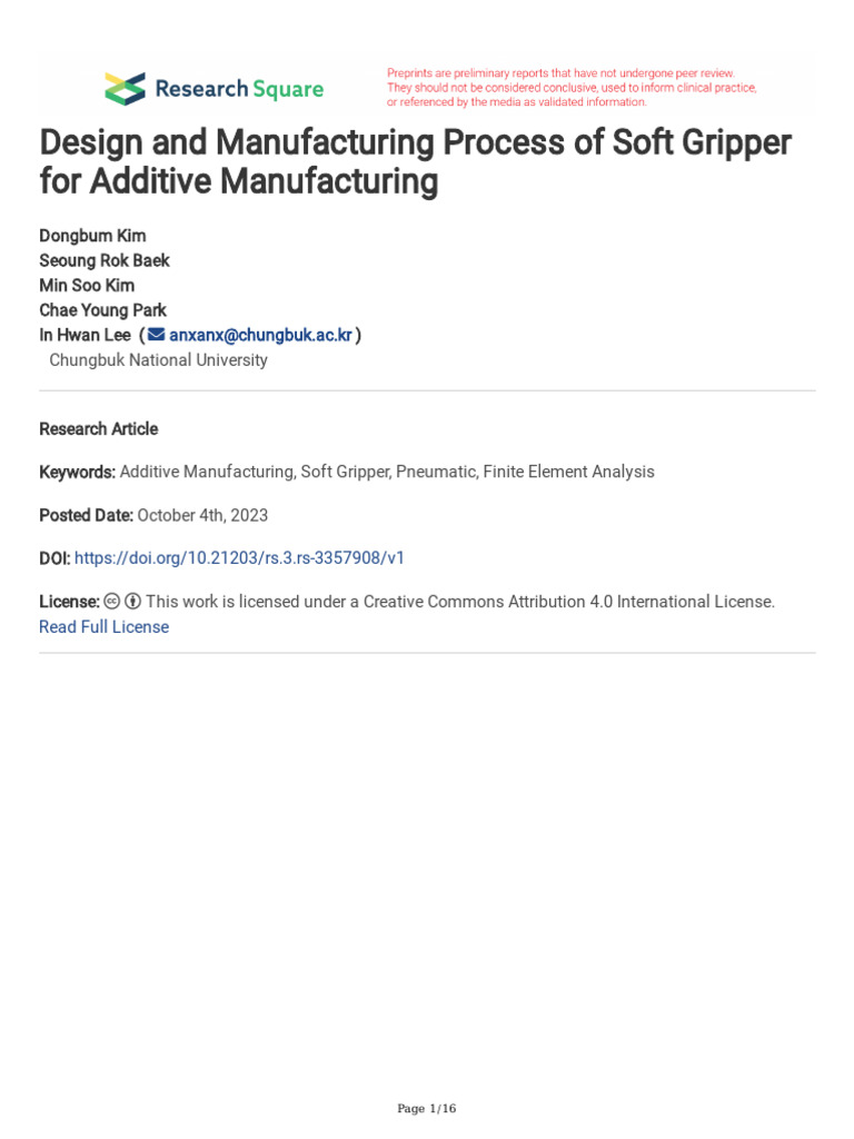 Design and Manufacturing Process of Soft Gripper F | PDF | Strength Of ...