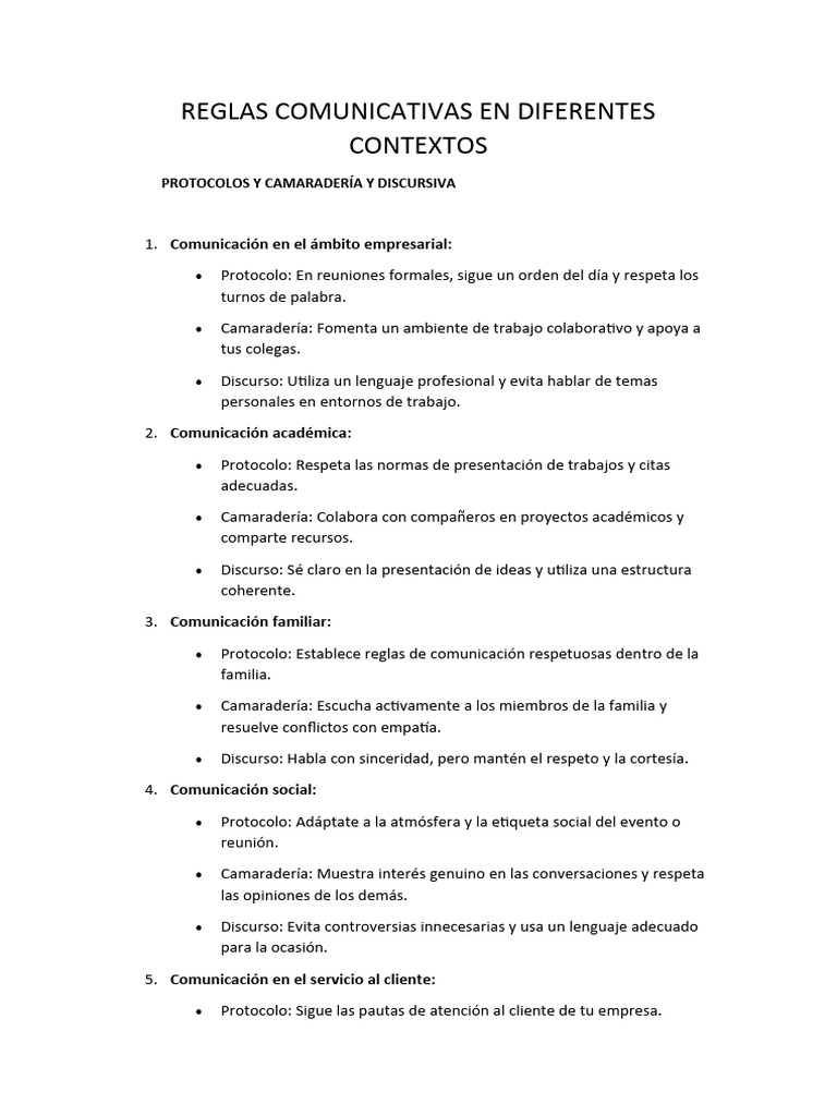 REGLAS | PDF | Comunicación | Hablar en público