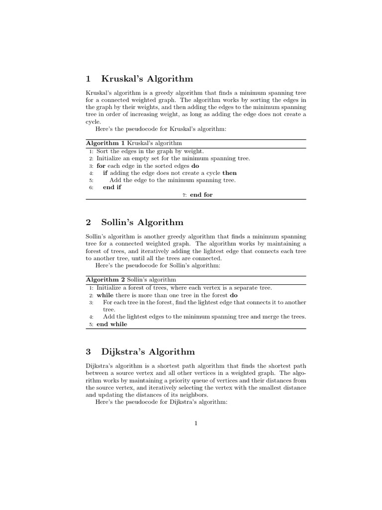 Graph Algorithms: Kruskal, Sollin, Dijkstra | PDF | Combinatorics | Applied Mathematics