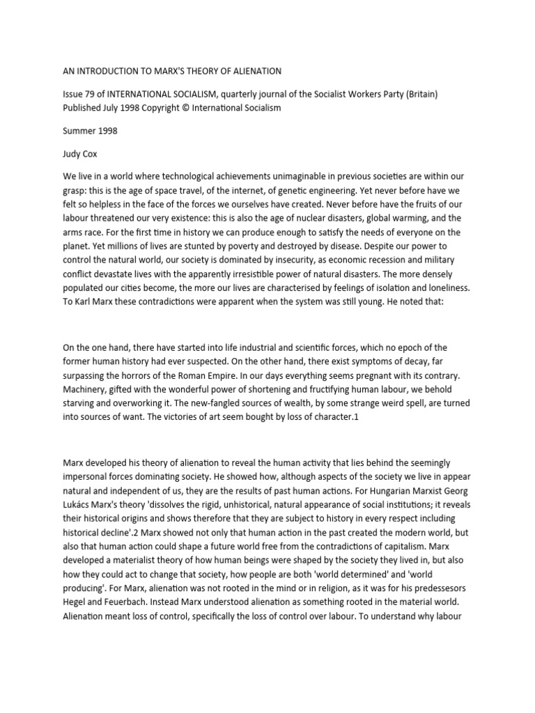 Marx's Theory of Alienation | PDF | Marx's Theory Of Alienation | Commodity
