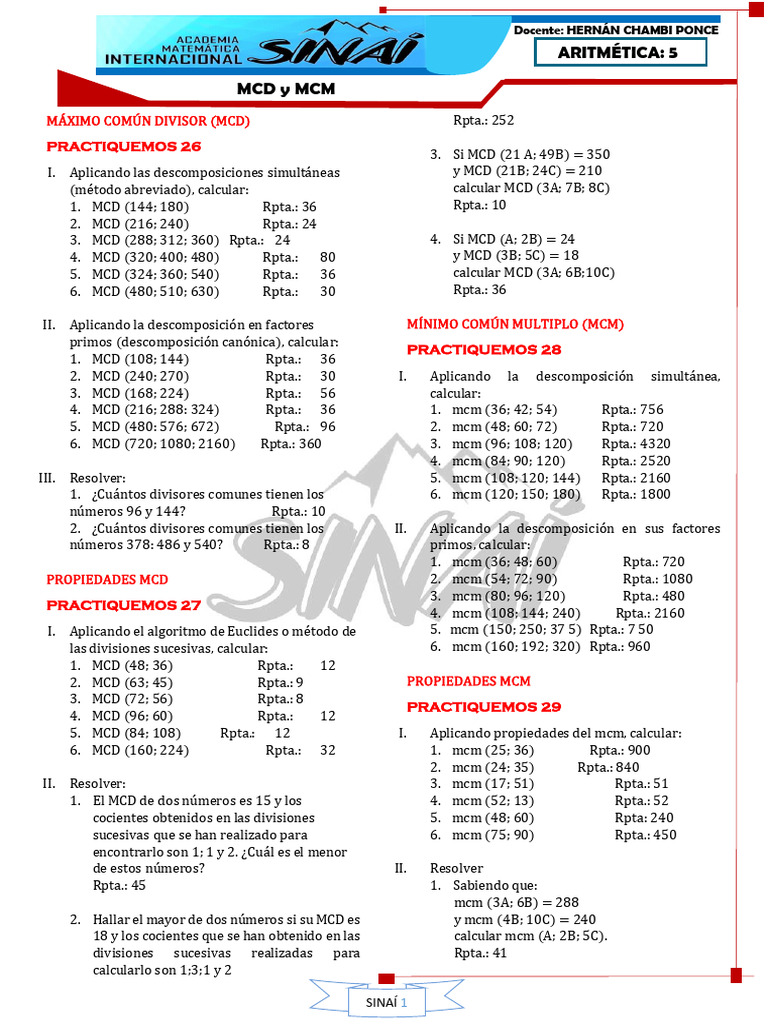 5 MCD y MCM2 | PDF | Multiplicación | Teoría de los números