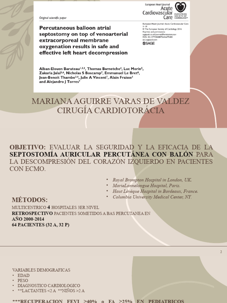 Septostomia en Ecmo | PDF | Medicina CLINICA | Especialidades Medicas