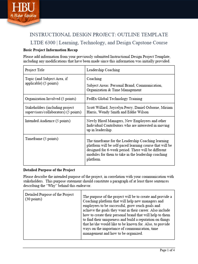 Instructional Design Project Outline Template Hortensia A Dean | PDF ...