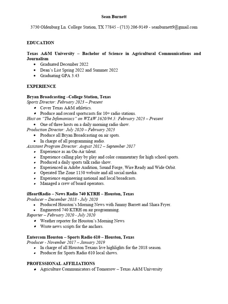 Sean Burnett Resume | PDF
