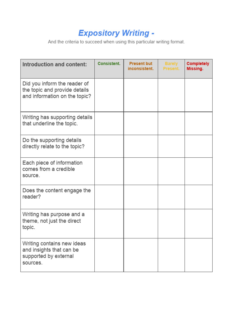 Criteria For Expository Writing | PDF | Career & Growth | Language Arts ...