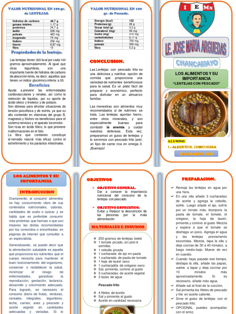 TRIPTICO Alimentos | PDF | Lenteja | Alimentos