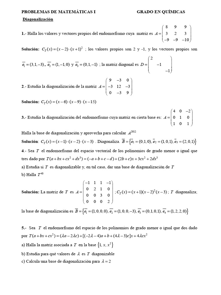 Diagonalización | PDF | Valores propios y vectores propios | Matriz (Matemáticas)