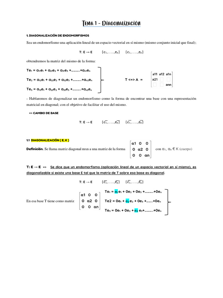 Teoria | PDF | Valores propios y vectores propios | Matriz (Matemáticas)