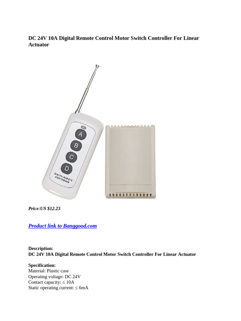 DC 24V 10A Digital Remote Control Motor Switch Controller For Linear ...