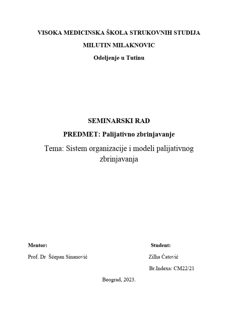 Sistem Organizacije I Modeli Palijativne Nege | PDF