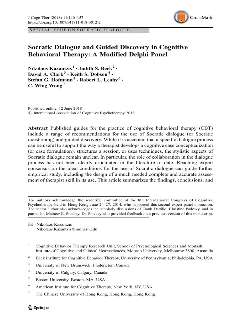 Socratic Dialogue and Guided Discovery in Cognitive Behavioral Therapy ...