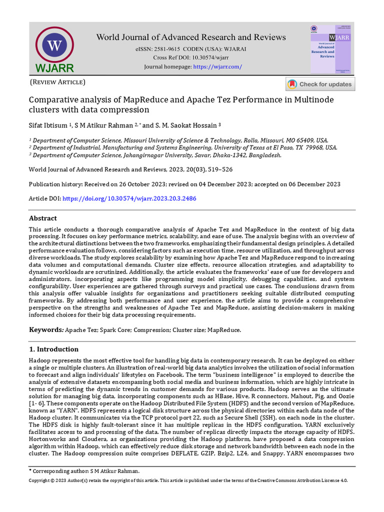 Comparative Analysis of MapReduce and Apache Tez Performance in ... Comparative Analysis of MapReduce and Apache Tez Performance in ...