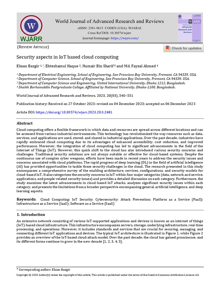 Security Aspects in IoT Based Cloud Computing | PDF | Cloud Computing | Computer Security