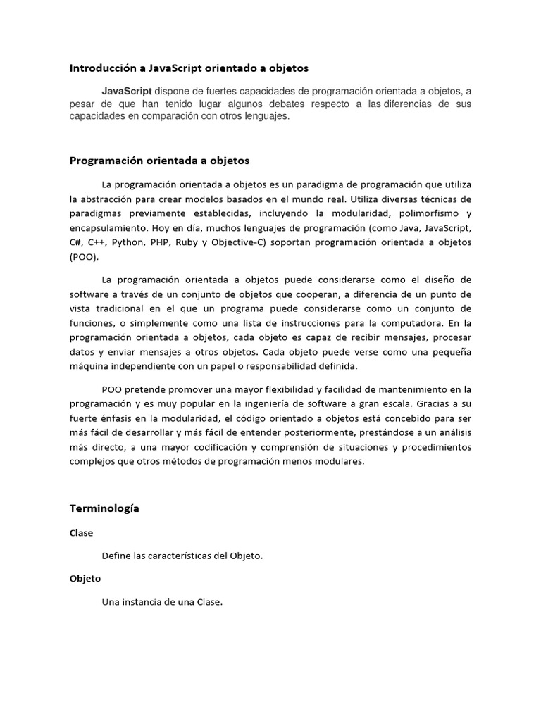 JavaScript: POO y Creación de Objetos | PDF | Programación orientada a objetos | Objeto ...