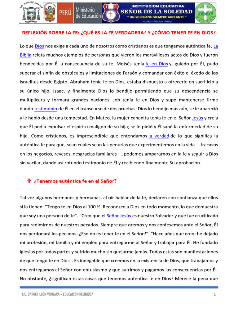 Reflexión sobre la auténtica fe en Dios | PDF | Fe | Verdad