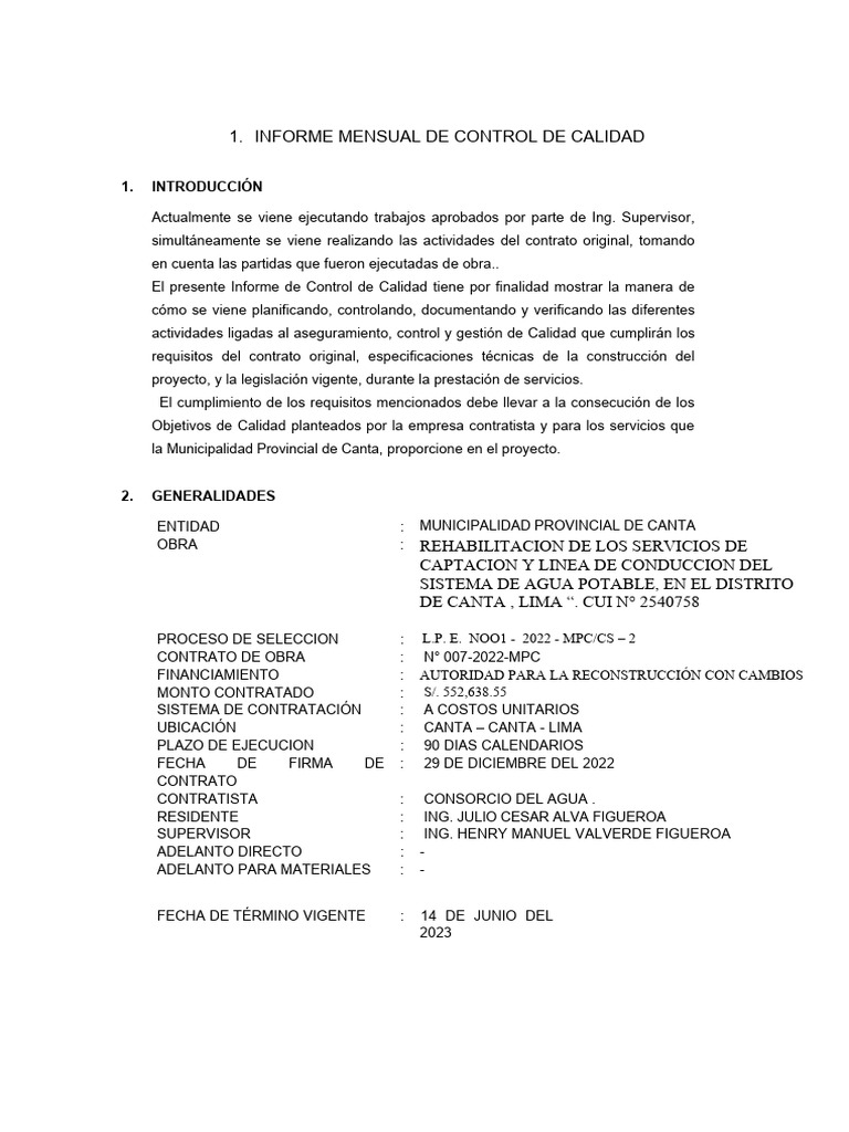 Informe Mensual de Control de Calidad | PDF | Calidad (comercial ...