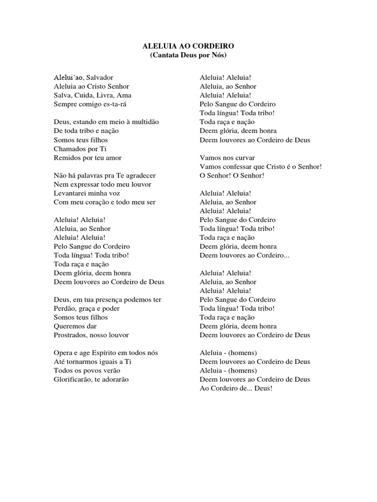 Aleluia ao Cordeiro-Letrário | PDF