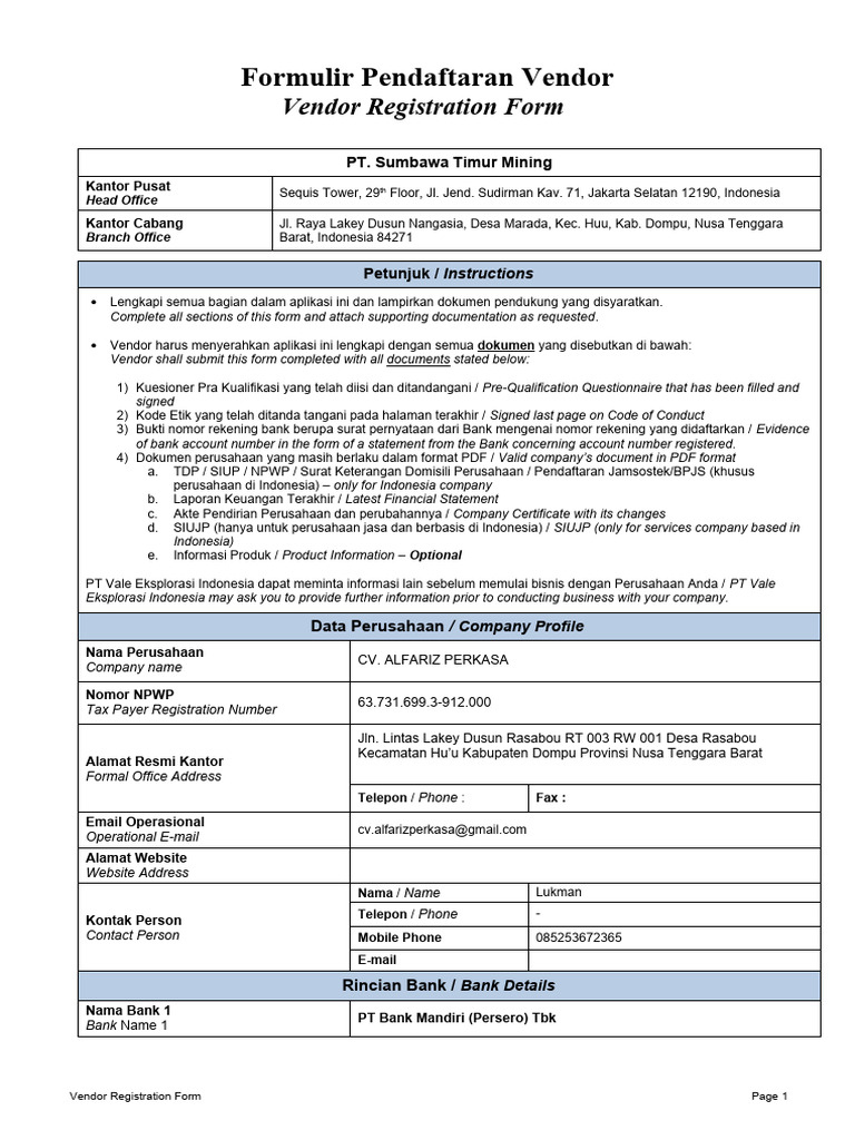 Vendor Registration Form - STM - Bilingual Rev. August 2018 | PDF