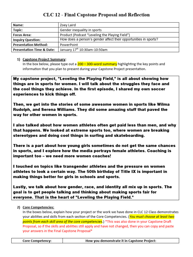 CLC 12 - Final Capstone Proposal and Reflection | PDF | Gender ...