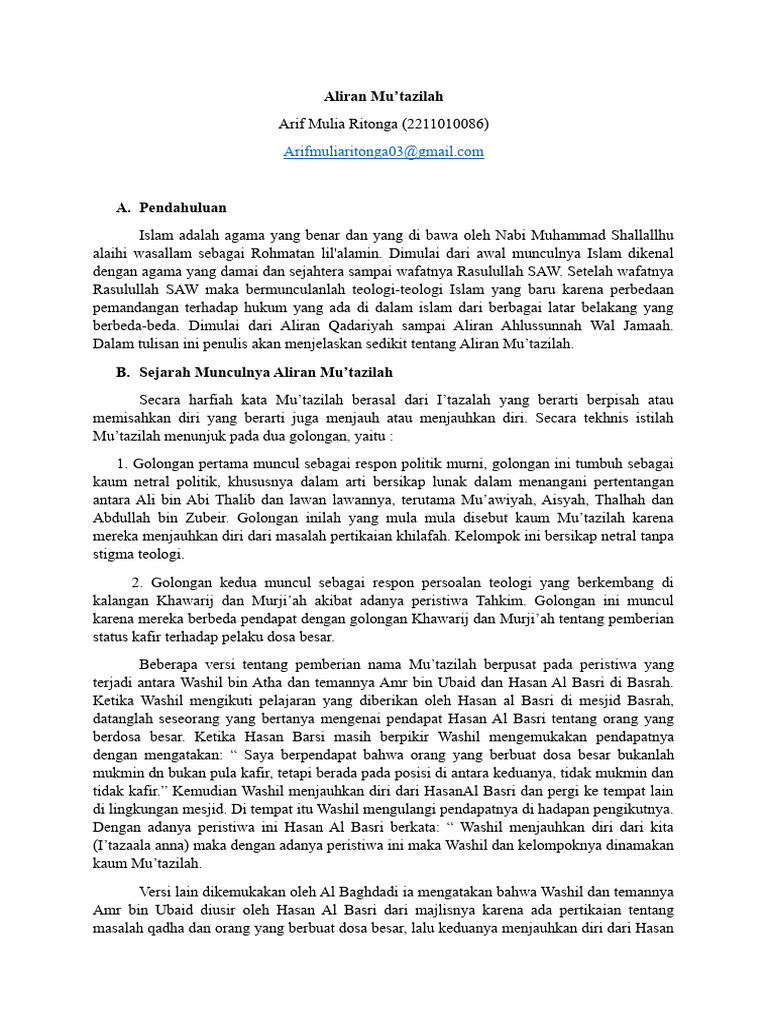 Aliran Mu'tazilah | PDF