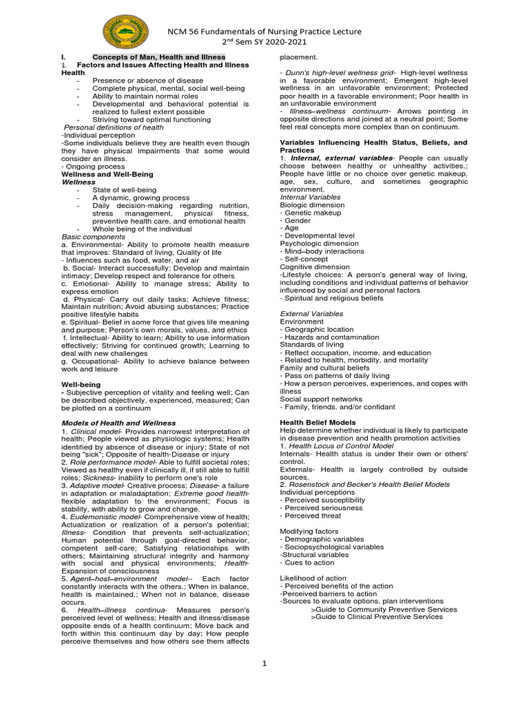 Concepts of Nursing Handout 3 | PDF | Nursing | Preventive Healthcare